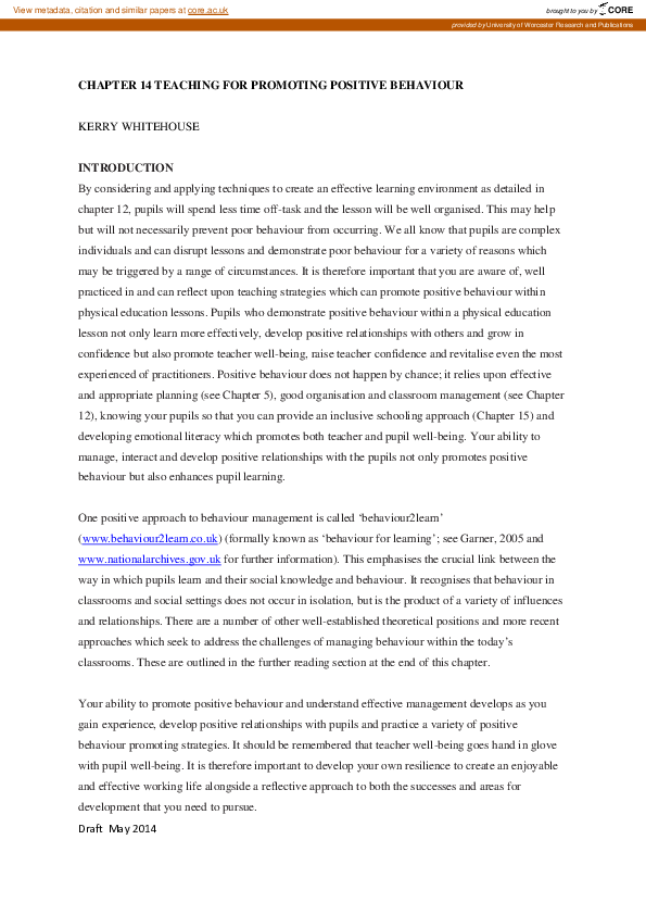 (PDF) Teaching for Promoting Positive Behaviour