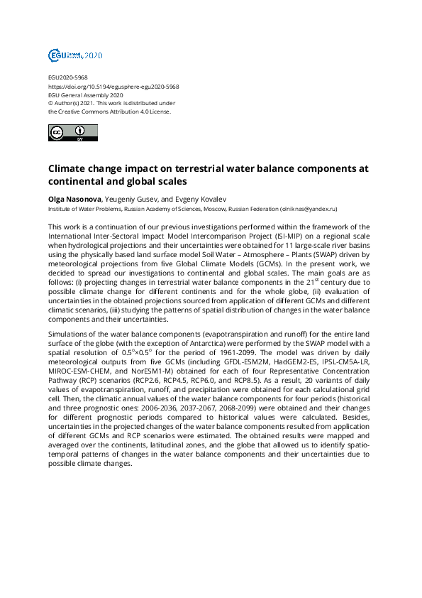 (PDF) Climate change impact on terrestrial water balance components at ...