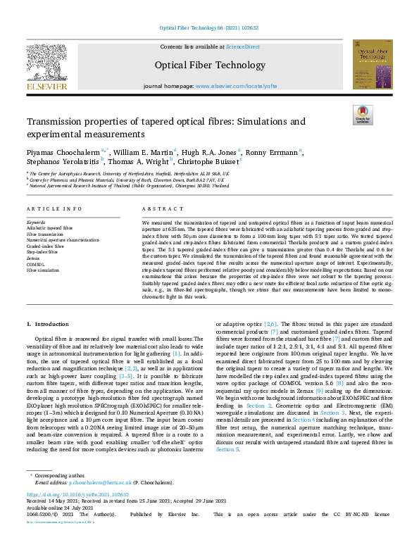 (PDF) Transmission properties of tapered optical fibres: Simulations ...