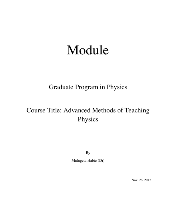 (PDF) Advanced methods of teaching physics: Course module for graduate ...