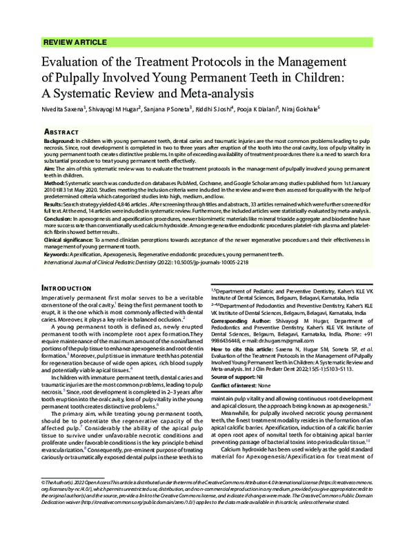 (PDF) Evaluation of the Treatment Protocols in the Management of ...