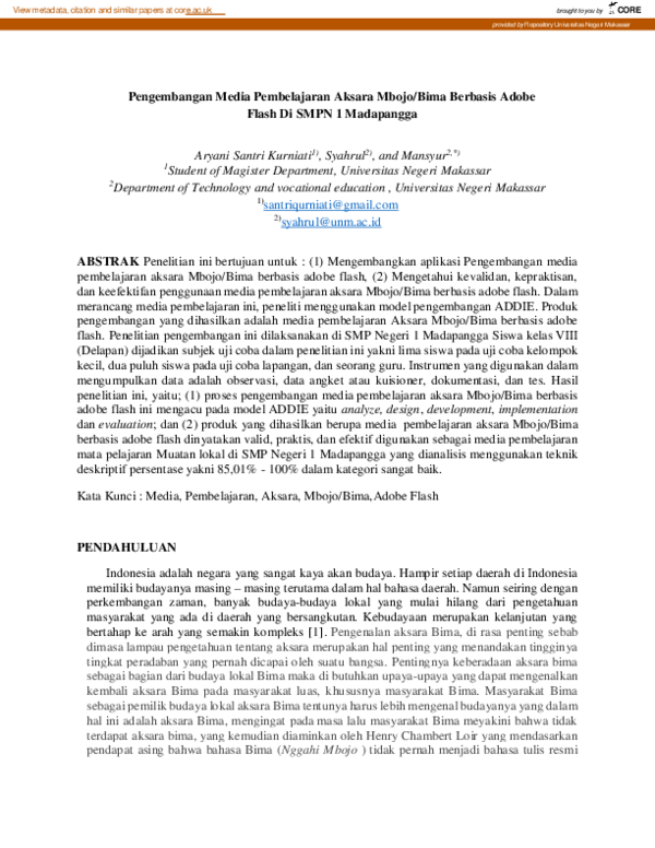 (PDF) Pengembangan Media Pembelajaran Aksara Mbojo/Bima Berbasis Adobe Flash Di SMPN 1 Madapangga