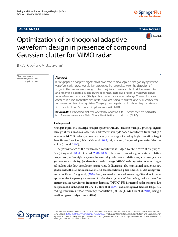 Pdf Optimization Of Orthogonal Adaptive Waveform Design In Presence