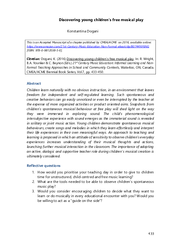 (PDF) Dogani, K. (2016) Discovering young children’s free musical play ...
