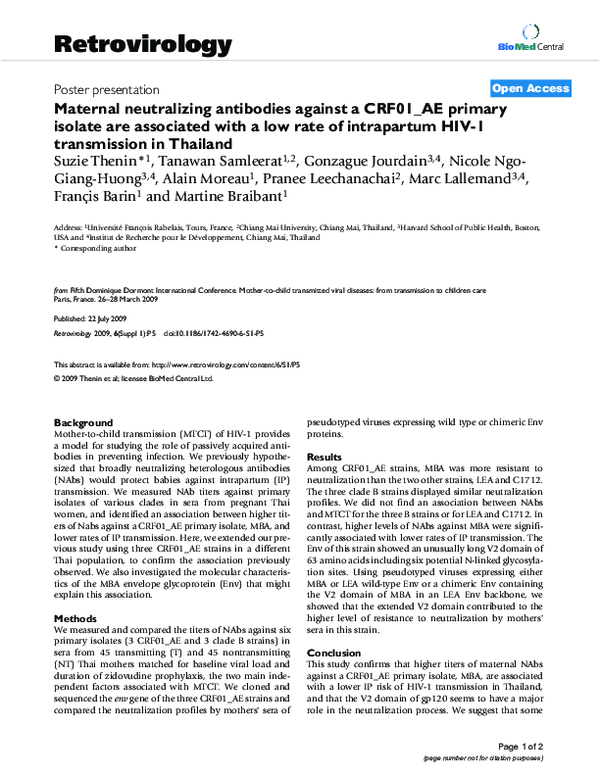 (PDF) Maternal neutralizing antibodies against a CRF01_AE primary ...