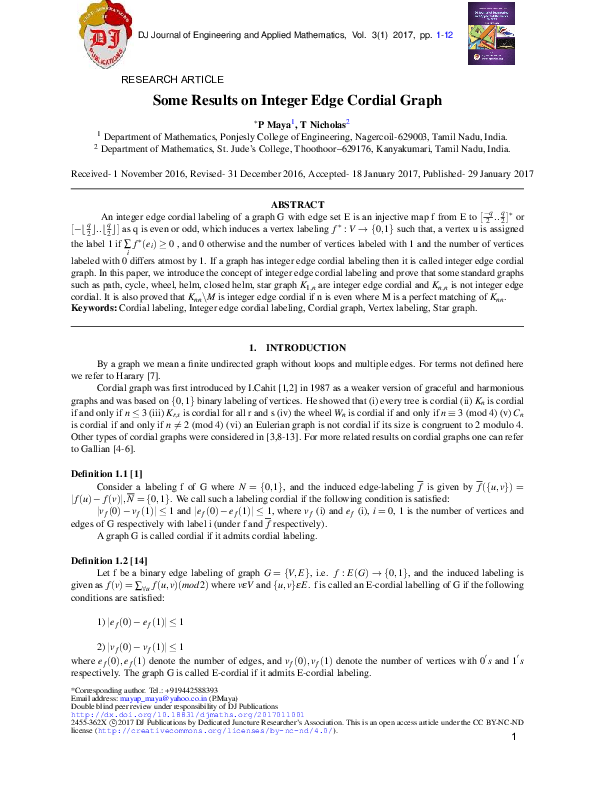 (PDF) Some Results on Integer Edge Cordial Graph