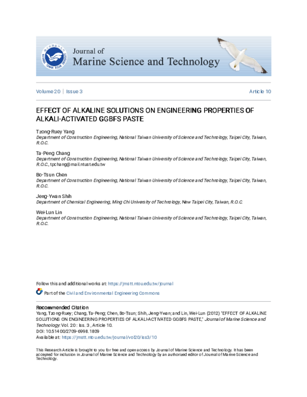 (PDF) Effect of Alkaline Solutions on Engineering Properties of Alkali-Activated GGBFS Paste