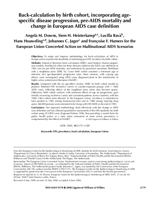 (PDF) Back-calculation by birth cohort, incorporating age-specific ...