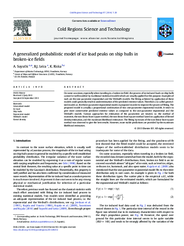 (PDF) A generalized probabilistic model of ice load peaks on ship hulls in broken-ice fields