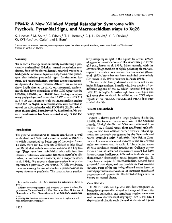(PDF) PPM-X: a new X-linked mental retardation syndrome with psychosis ...