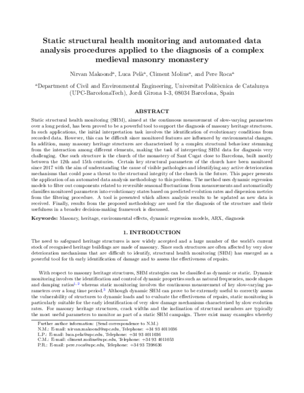 (PDF) Static structural health monitoring and automated data analysis procedures applied to the ...