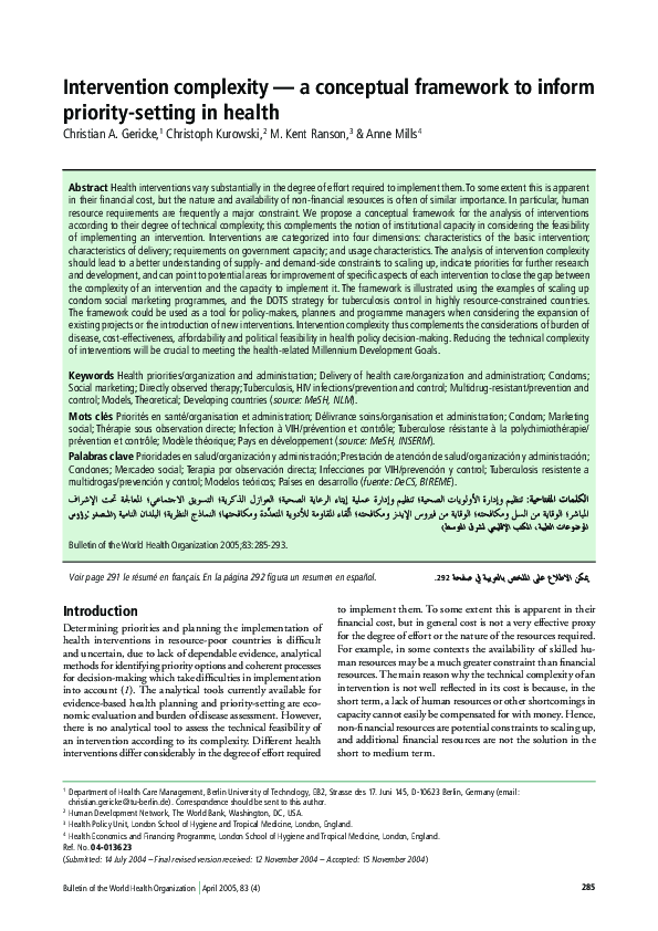 (PDF) Intervention complexity – a conceptual framework to inform priority-setting in health
