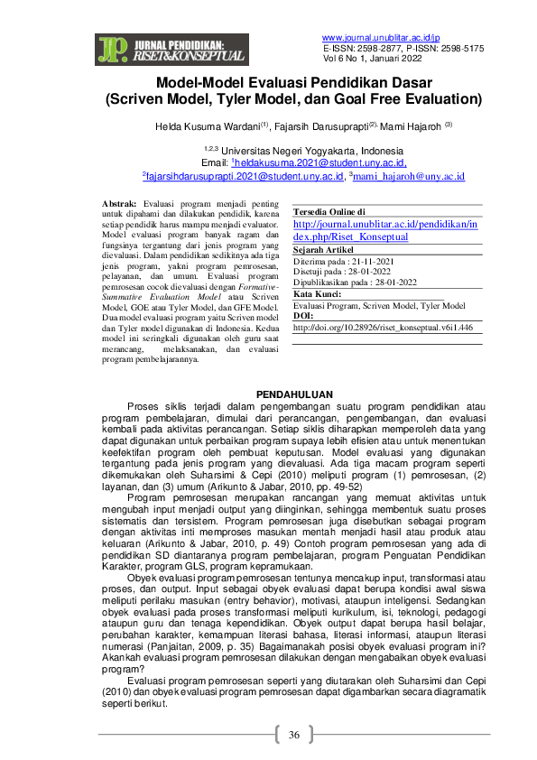 (PDF) Model-Model Evaluasi Pendidikan Dasar (Scriven Model, Tyler Model ...