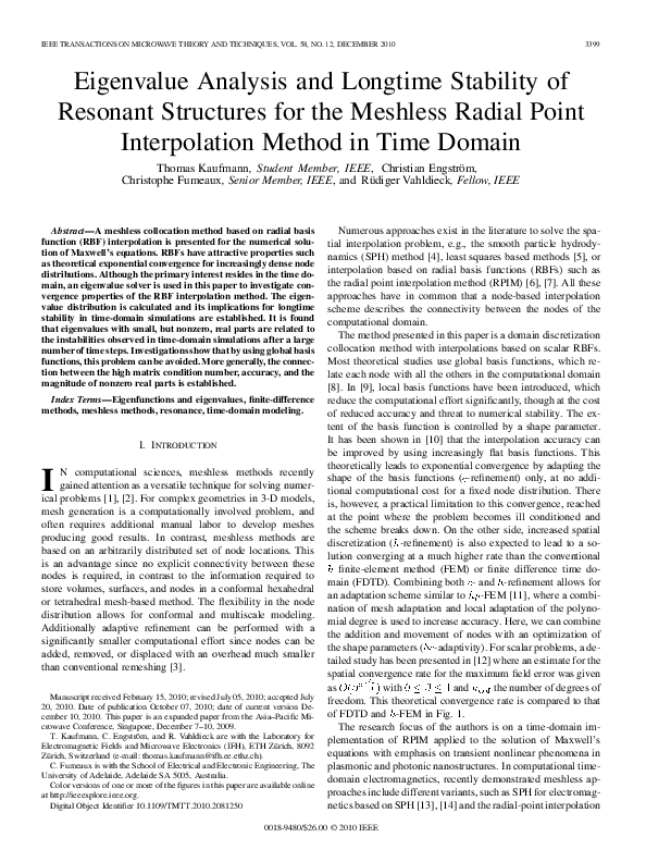 (PDF) Eigenvalue Analysis and Longtime Stability of Resonant Structures for the Meshless Radial ...