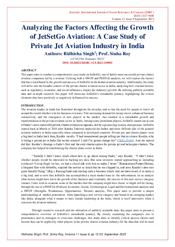 (PDF) Analyzing the Factors Affecting the Growth of JetSetGo Aviation ...