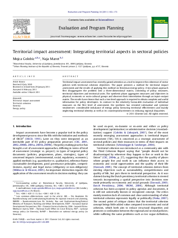 (PDF) Territorial impact assessment: Integrating territorial aspects in ...