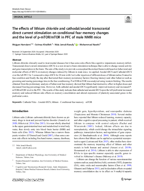 (PDF) The effects of lithium chloride and cathodal/anodal transcranial ...
