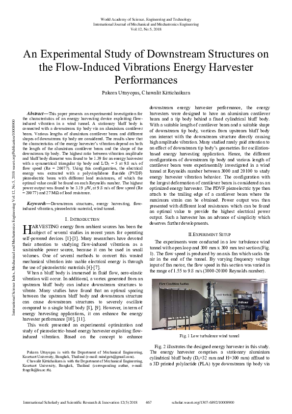 (PDF) An Experimental Study of Downstream Structures on the Flow-Induced Vibrations Energy ...