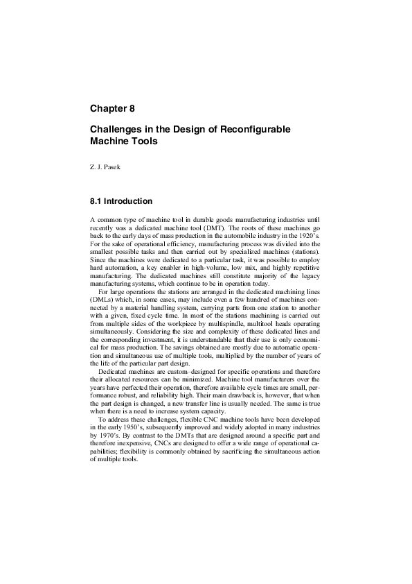 Pdf Challenges In The Design Of Reconfigurable Machine Tools Zbigniew Pasek