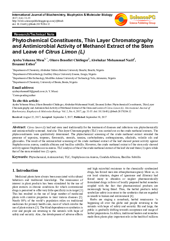 (PDF) Phytochemical Constituents, Thin Layer Chromatography and Antimicrobial Activity of ...
