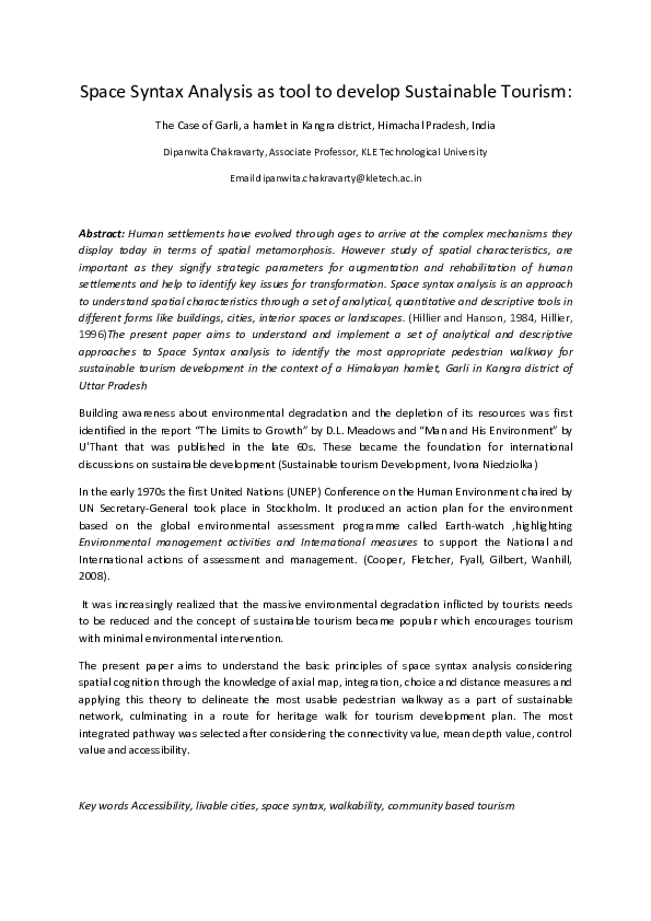 (PDF) Space Syntax Analysis as tool to develop Sustainable Tourism