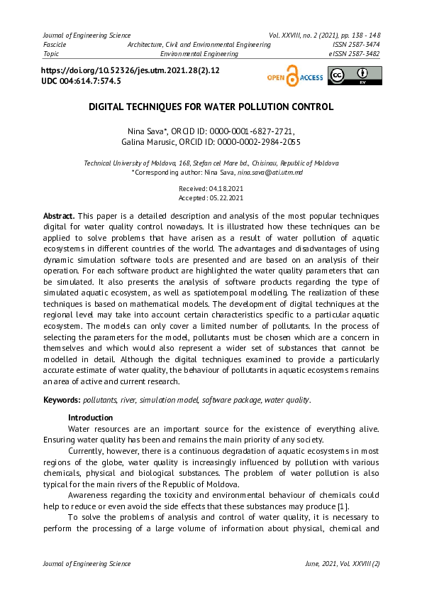 (PDF) Digital Techniques for Water Pollution Control | Galina Marusic - Academia.edu