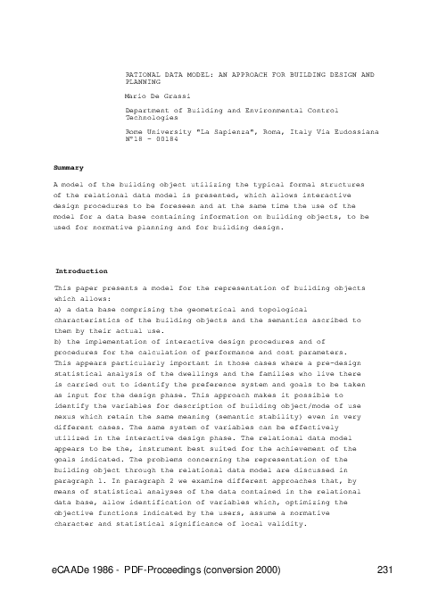 (pdf) Rational Data Model: An Approach For Building Design And Planning 