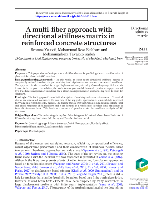 Pdf A Multi Fiber Approach With Directional Stiffness Matrix In Reinforced Concrete Structures