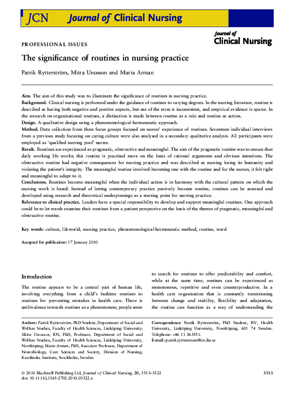 (PDF) The significance of routines in nursing practice