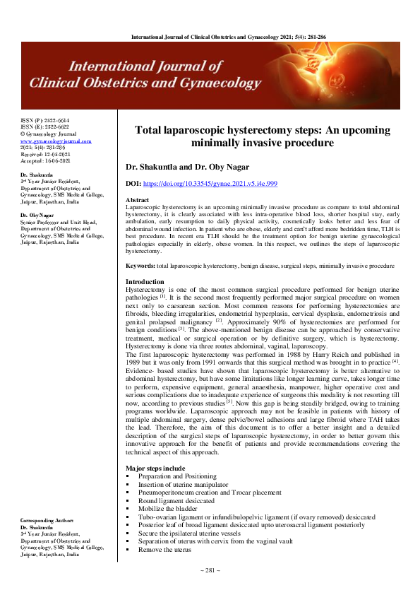 (PDF) Total laparoscopic hysterectomy steps: An upcoming minimally ...