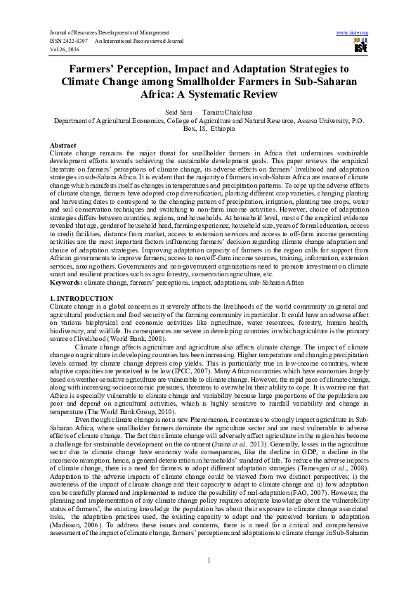 (PDF) Farmers’ Perception, Impact and Adaptation Strategies to Climate Change among Smallholder ...
