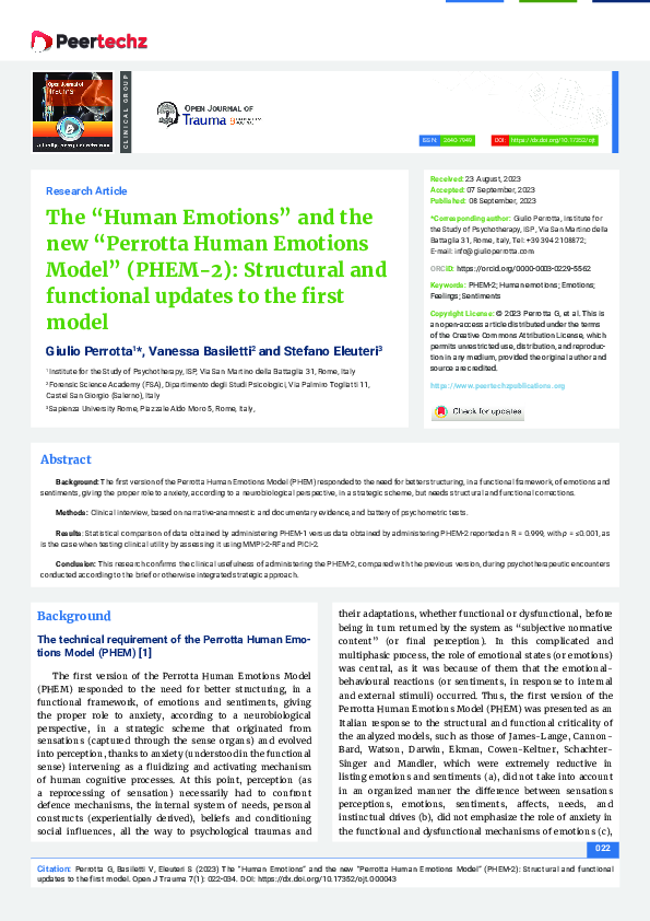 (PDF) The "Human Emotions" and the new "Perrotta Human Emotions Model ...