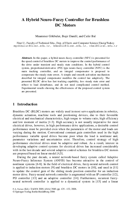 (PDF) A Hybrid Neuro-Fuzzy Controller for Brushless DC Motors | MUAMMER GÖKBULUT - Academia.edu