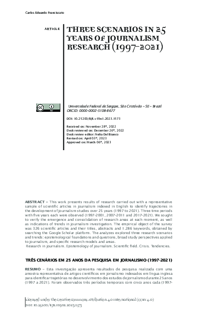 (PDF) Three Scenarios in 25 Years of Journalism Research (1997-2021)