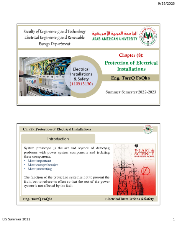 (PDF) Electrical Installations & Safety Course - Topic 8: Protection of ...