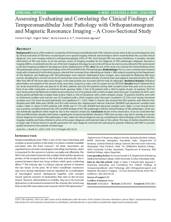 Pdf Assessing Evaluating And Correlating The Clinical Findings Of Temporomandibular Joint
