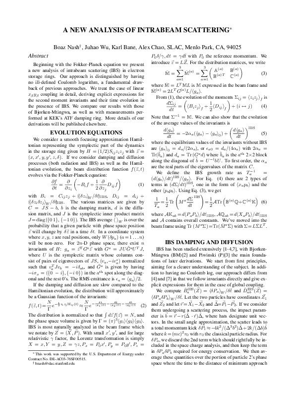 (PDF) A New Analysis of Intrabeam Scattering
