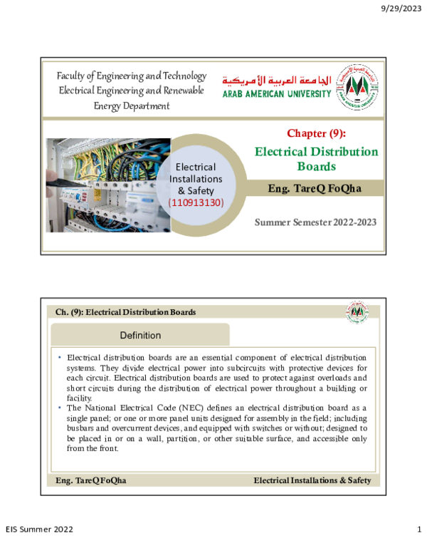 (PDF) Electrical Installations & Safety Course - Topic 9: Electrical Distribution Boards