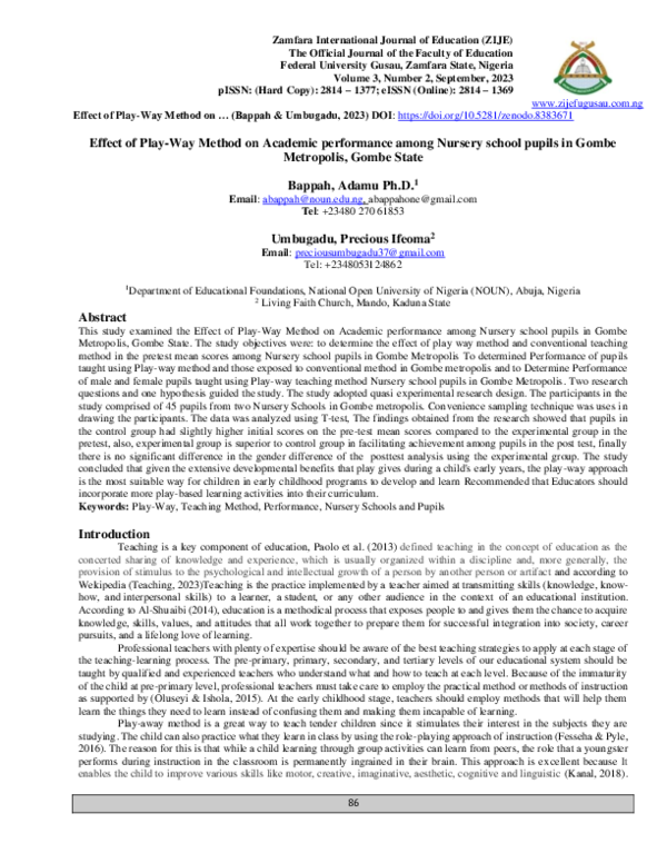 (PDF) Effect of Play-Way Method on Academic performance among Nursery ...