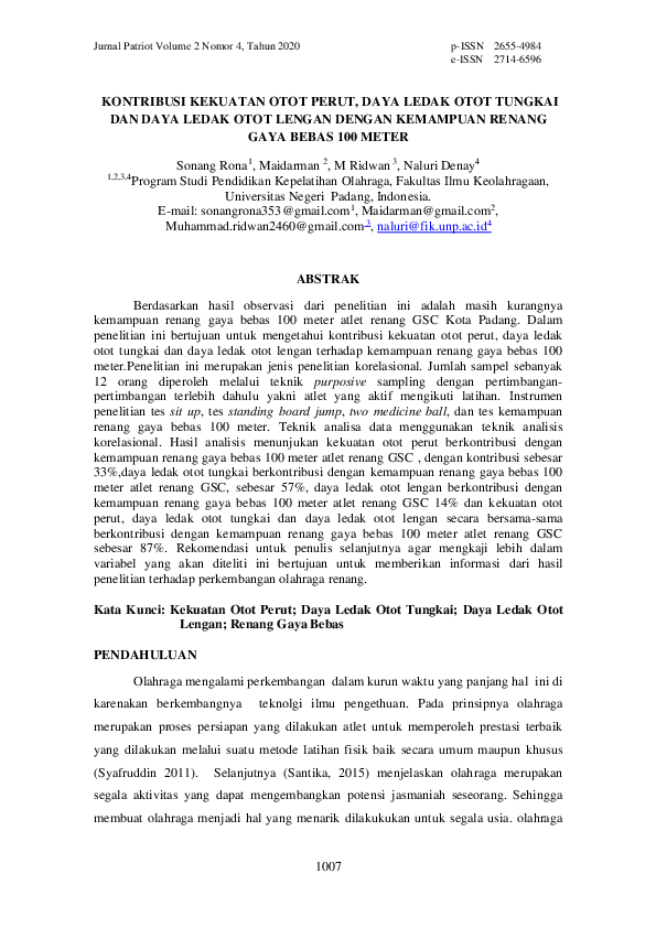 (PDF) Kontribusi Kekuatan Otot Perut, Daya Ledak Otot Tungkai Dan Daya ...