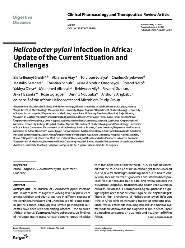 (PDF) Helicobacter pylori Infection in Africa: Update of the Current ...