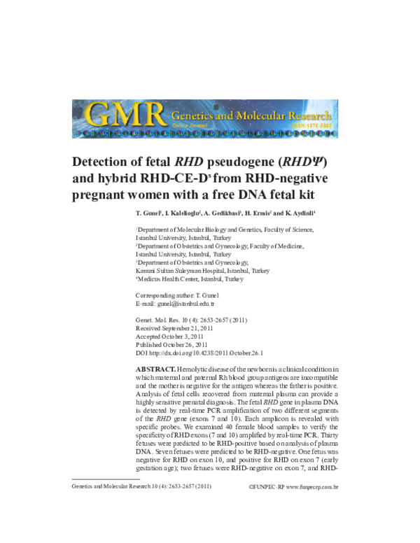 (PDF) Detection of fetal RHD pseudogene (RHDΨ) and hybrid RHD-CE-Ds ...