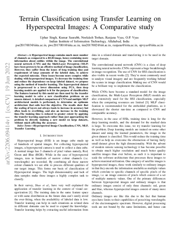 (PDF) Terrain Classification using Transfer Learning on Hyperspectral Images: A Comparative study