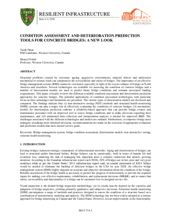 (PDF) MAT-714: Condition Assessment and Deterioration Prediction Tools for Concrete Bridges: A ...