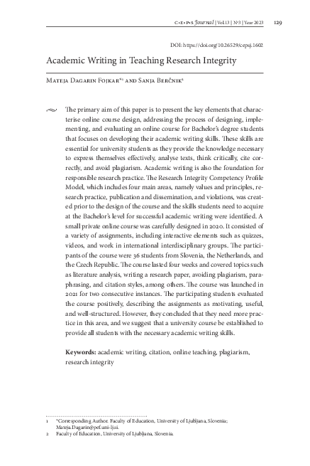 (PDF) Academic Writing in Teaching Research Integrity