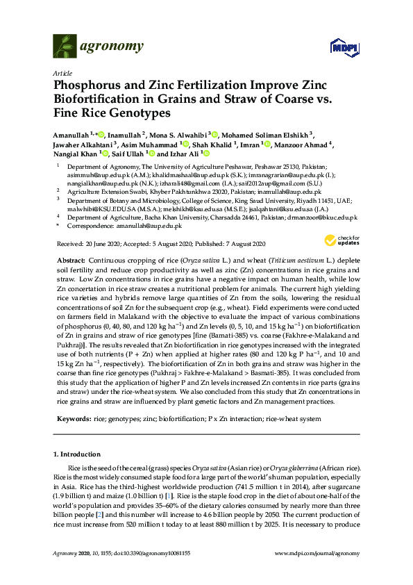 (PDF) Phosphorus and Zinc Fertilization Improve Zinc Biofortification ...