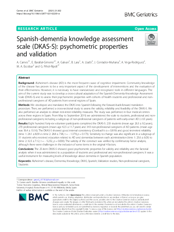 (PDF) Spanish-dementia knowledge assessment scale (DKAS-S ...