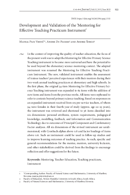 (PDF) Development and Validation of the ‘Mentoring for Effective Teaching Practicum Instrument’