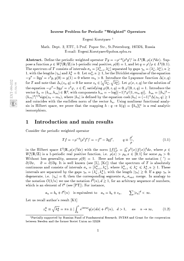 (PDF) Inverse Problem for Periodic “Weighted” Operators