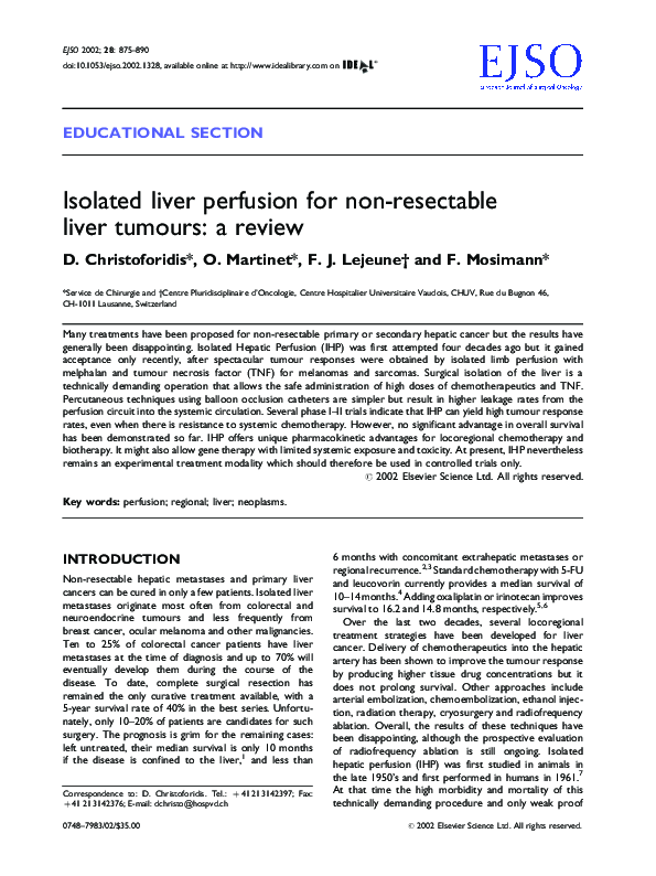 (PDF) Isolated liver perfusion for non-resectable liver tumours: a review
